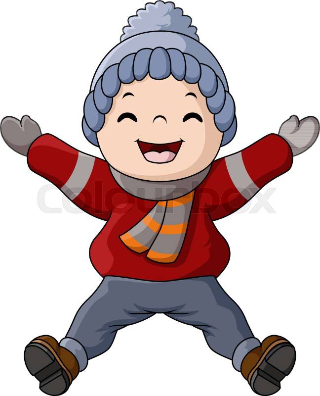 Vector illustration of Cute little boy cartoon wearing winte | Colourbox